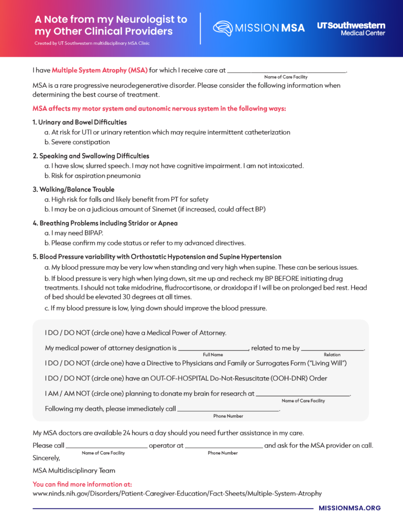 A Note from My Neurologist to My Other Clinical Providers [TEMPLATE ...