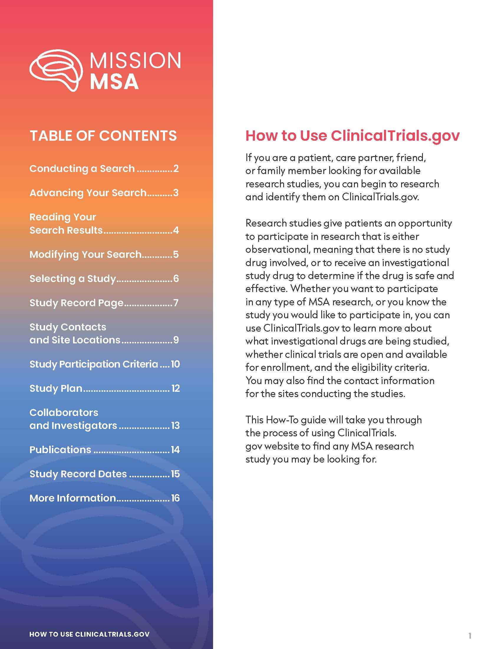 How to Use ClinicalTrials.gov - Mission MSA
