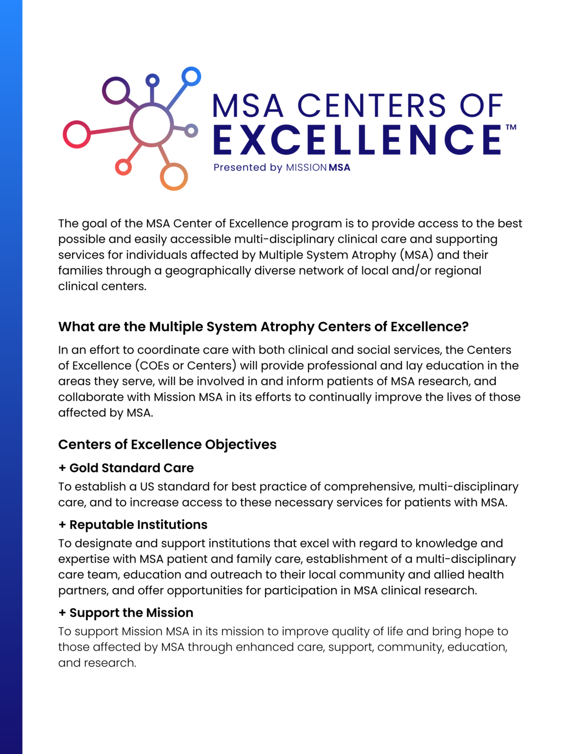 Centers of Excellence Overview - Mission MSA